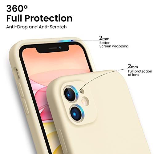 ORNARTO Compatible with iPhone 11 Case 6.1 inch, with 2 x Screen Protector Liquid Silicone Gel Rubber Cover [Square Edge] [Full Body] Shockproof Protective Phone Case for iPhone 11-Beige