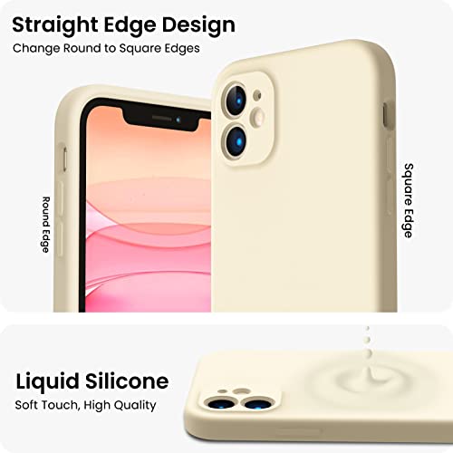 ORNARTO Compatible with iPhone 11 Case 6.1 inch, with 2 x Screen Protector Liquid Silicone Gel Rubber Cover [Square Edge] [Full Body] Shockproof Protective Phone Case for iPhone 11-Beige