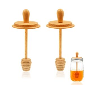 2pcs wooden mason jar honey dippers - honey dipper wooden stick for regular mouth mason jars, honey spoon mason jar honeycomb lid for regular mouth 16 oz mason, ball jars (only honey dippers)