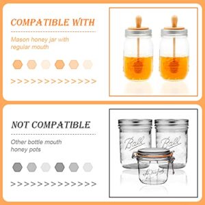 2pcs Wooden Mason Jar Honey Dippers - Honey Dipper Wooden Stick for Regular Mouth Mason Jars, Honey Spoon Mason Jar Honeycomb Lid for Regular Mouth 16 oz Mason, Ball Jars (ONLY Honey Dippers)