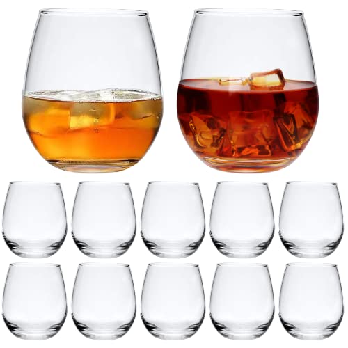 Stemless Wine Glasses Set of 12,16 OZ Stemless Wine Glass Cups,Clear Christmas Red Wine Glassware White Wine Glass Tumblers,Elegant Crystal Bourbon Glasses Water Cups for Wine,Whiskey