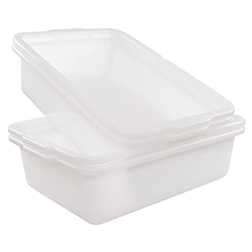 Waikhomes 4-Pack 35 L Bus Box, Plastic Utility Bus Tub, Commercial Dish Pan, White