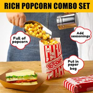 Potchen 402 Pcs Popcorn Machine Supplies Set Including Stainless Steel Popcorn Scoop, 400 Pcs 1oz Popcorn Bags Bundle and Popcorn Shaker Dredge with Handle for Commercial and Home Use