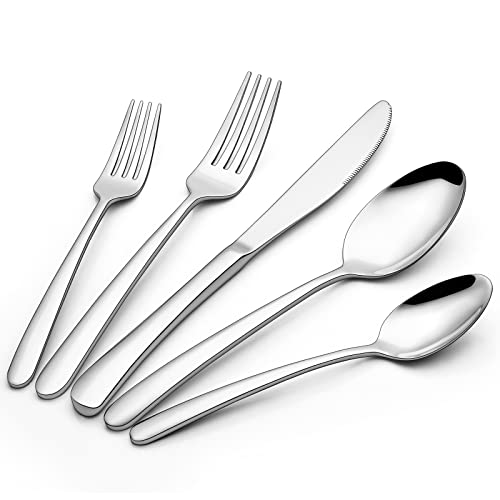 60 Piece Silverware Set for 12, Terlulu Stainless Steel Flatware Set, Heavy Duty Cutlery Utensil Include Forks Knives Spoons, Mirror Polished Tableware Set for Home Restaurant Party, Dishwasher Safe