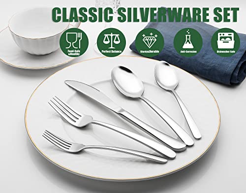 60 Piece Silverware Set for 12, Terlulu Stainless Steel Flatware Set, Heavy Duty Cutlery Utensil Include Forks Knives Spoons, Mirror Polished Tableware Set for Home Restaurant Party, Dishwasher Safe