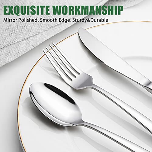 60 Piece Silverware Set for 12, Terlulu Stainless Steel Flatware Set, Heavy Duty Cutlery Utensil Include Forks Knives Spoons, Mirror Polished Tableware Set for Home Restaurant Party, Dishwasher Safe