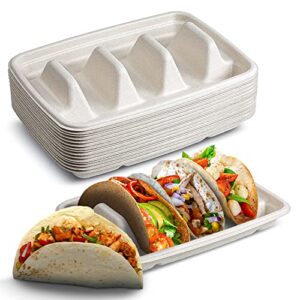 mt products disposable taco plate/holder with 3 compartments made of pulp fiber material keeps your tacos upright (15 pieces)