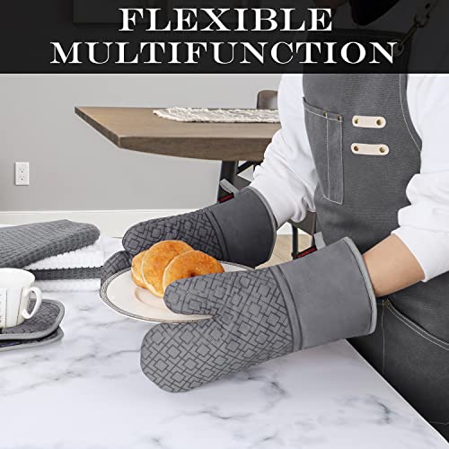 Oven Mitts and Pot Holders Set 6pcs, Kitchen Oven Glove,High Heat Resistant 550 Degree Extra Long Oven Mitts and Potholder with Non-Slip Silicone Surface for Cooking Baking Grilling…