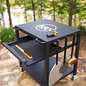 NUUK Three-Shelf Heavy Duty Rolling Outdoor Pizza Oven Table, 24" x 30" Steel Commercial Multifunctional Food Prep Worktable with Drawer on Wheels