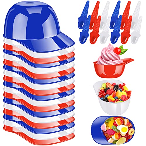 FJZZ 48 Pack Baseball Helmet Ice Cream Bowls with Spoons 8oz Mini Dessert Cups Sundae Bowls Parfait Cups Appetizer Cups, Reusable Serving Baseball Cup Bowls for Birthday Party