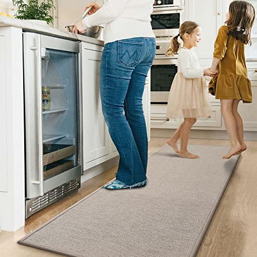 DEXI Kitchen Rugs and Mats Non Slip Washable, 2 PCS Kitchen Mats for Floor, Woven Kitchen Runner Rug Kitchen Rug Set of 2 for Kitchen, Front of Sink, Laundry Room, Hallway, 17"x29"+17"x59", Khaki