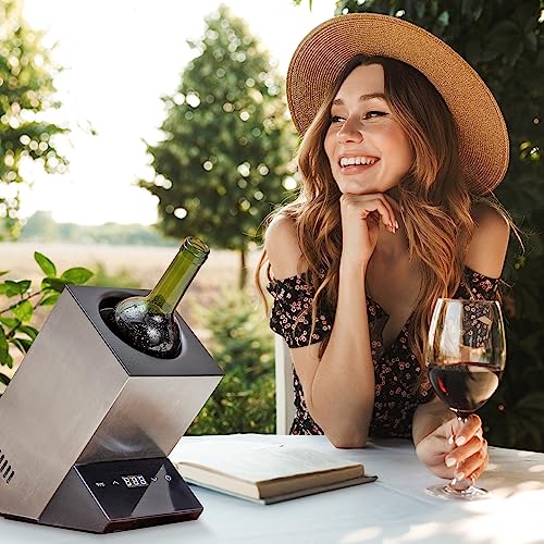 Wine Cooler, Electric Wine Chiller for 750mL Wine and Some Champagne Bottles, Single Bottle Wine Cooler Keep Cold Up to 24 Hours, Portable Outdoor Iceless Chiller for Patio Poolside Picnic BBQ Party