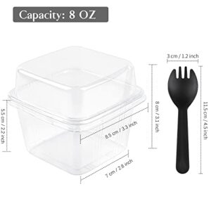 Qeirudu 50 Pack 8 oz Square Plastic Dessert Cups with Lids and Sporks, Disposable Cake Cups with Lids, Yogurt Parfait Containers for Fruit, Pudding, Mousse, Ice Cream and Strawberry Shortcake