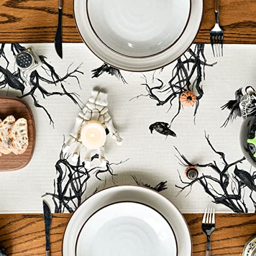 Artoid Mode Silhouette Tree Crows Halloween Table Runner, Branches Fall Kitchen Dining Table Decoration for Outdoor Home Party 13x72 Inch