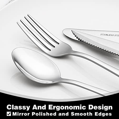 48-Piece Silverware Set with Steak Knives, Flatware Set for 8, Food-Grade Stainless Steel Tableware Cutlery Set, Utensil Sets for Home Restaurant, Mirror Finish, Dishwasher Safe