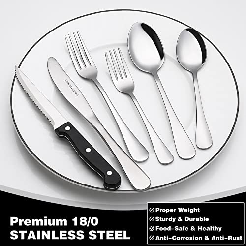 48-Piece Silverware Set with Steak Knives, Flatware Set for 8, Food-Grade Stainless Steel Tableware Cutlery Set, Utensil Sets for Home Restaurant, Mirror Finish, Dishwasher Safe