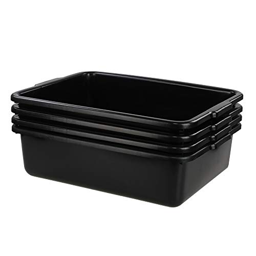 EudokkyNA Large Commercial Bus Tubs, Plastic Dish Bin Set of 4, Black, 24 Liters