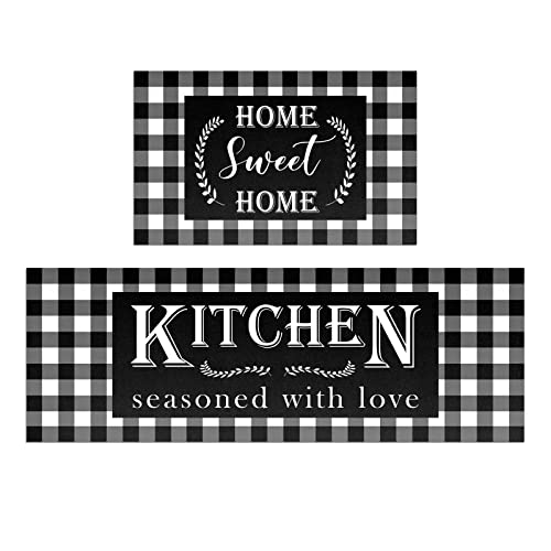 HOLVDENG Buffalo Plaid Kitchen Mat Set of 2 Non Slip Thick Kitchen Rugs and Mats for Floor Comfort Standing Mats for Kitchen, Sink, Office, Laundry, 17"x47"+17"x28"