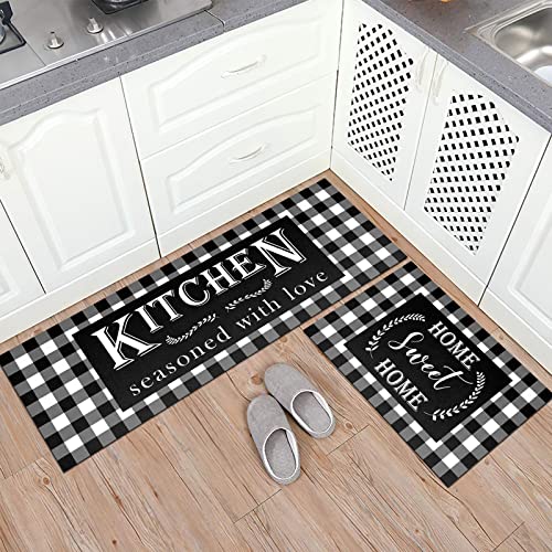 HOLVDENG Buffalo Plaid Kitchen Mat Set of 2 Non Slip Thick Kitchen Rugs and Mats for Floor Comfort Standing Mats for Kitchen, Sink, Office, Laundry, 17"x47"+17"x28"