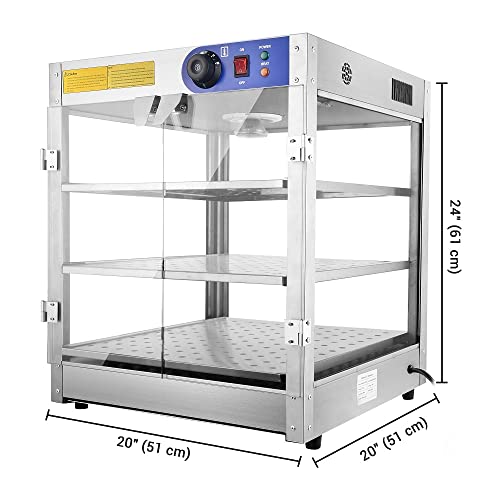 ZeHuoGe Commercial Food Warmer, Food Pizza Warmer, 20x20x24 3 Tire Countertop Display Case 750W 110V Pastry Heater Display Case for Buffet Restaurant (3 Tier)