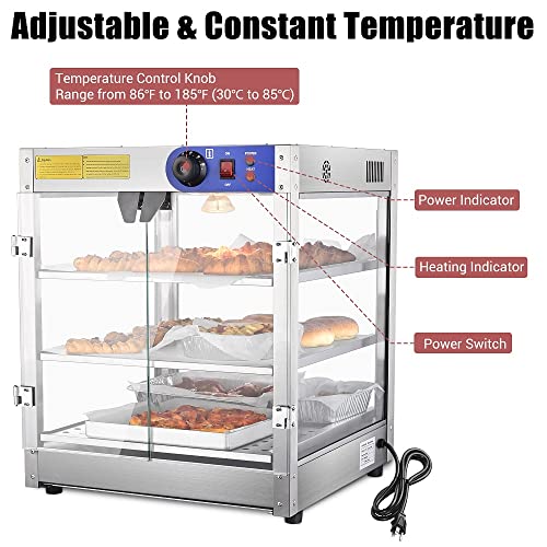 ZeHuoGe Commercial Food Warmer, Food Pizza Warmer, 20x20x24 3 Tire Countertop Display Case 750W 110V Pastry Heater Display Case for Buffet Restaurant (3 Tier)