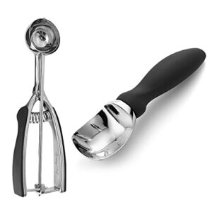 spring chef ice cream scoop and medium cookie scoop bundle - black