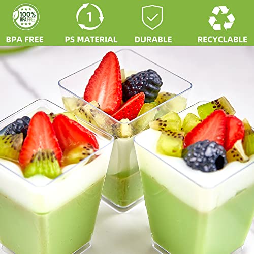 Zezzxu 50 Pack 5 oz Dessert Cups with Dome Lids and Spoons Mini Parfait Cups Clear Plastic Tasting Appetizer Bowls for Fruit Ice Cream Pudding Mousse