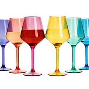 European Style Crystal, Stemmed Wine Glasses, Acrylic Glasses Tritan Drinkware, Unbreakable Colored, 6 - Set - Shatterproof BPA-free plastic, Reusable, All Purpose Glassware, Hand Wash Only 15oz