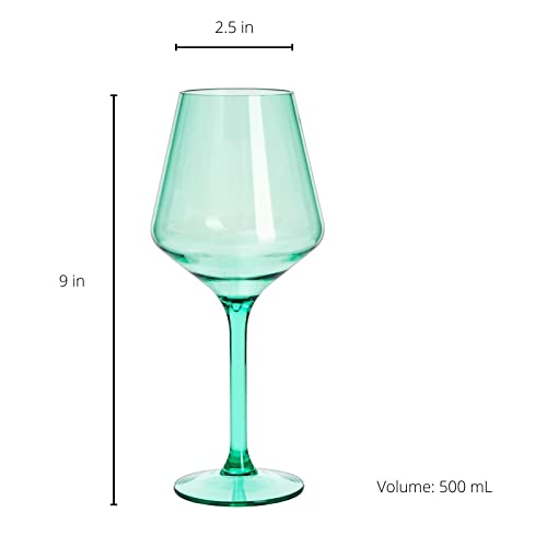 European Style Crystal, Stemmed Wine Glasses, Acrylic Glasses Tritan Drinkware, Unbreakable Colored, 6 - Set - Shatterproof BPA-free plastic, Reusable, All Purpose Glassware, Hand Wash Only 15oz