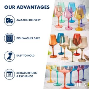 European Style Crystal, Stemmed Wine Glasses, Acrylic Glasses Tritan Drinkware, Unbreakable Colored, 6 - Set - Shatterproof BPA-free plastic, Reusable, All Purpose Glassware, Hand Wash Only 15oz