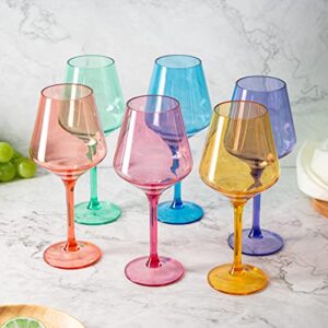 European Style Crystal, Stemmed Wine Glasses, Acrylic Glasses Tritan Drinkware, Unbreakable Colored, 6 - Set - Shatterproof BPA-free plastic, Reusable, All Purpose Glassware, Hand Wash Only 15oz