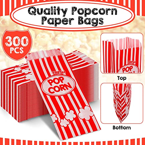 300 Pcs Popcorn Bags Grease Resistant Popcorn Bags Disposable Paper Popcorn Container for Christmas Thanksgiving Movie Theme Party Carnivals Popcorn Maker, Red and White Stripes (1 Oz)