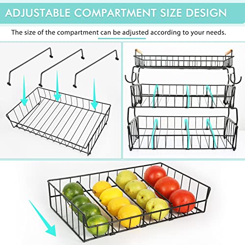 HOUMESO 3-Tier Countertop Fruit Basket Bowl with Banana Holder for Kitchen Beveled Detachable Fruit Vegetable Holder Storage Stand for Sorting Fruits