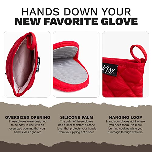 Oven Mitts Heat Resistant – (Red Color) Mini Oven Mitts, Silicone Gloves Heat Resistant, Kitchen Gloves for Cooking, Silicone Oven Mitts & Pot Holders Sets, Kitchen Pot Holders & Oven Mitts Sets