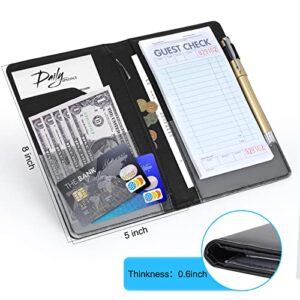 LINTRU Server Books for Waitress, Premium Pu Leather 5 x 8 Inch Servers Book with Zipper Pocket, Waitress Book Fit for Aprons, Check Presenters for Restaurants (Black)