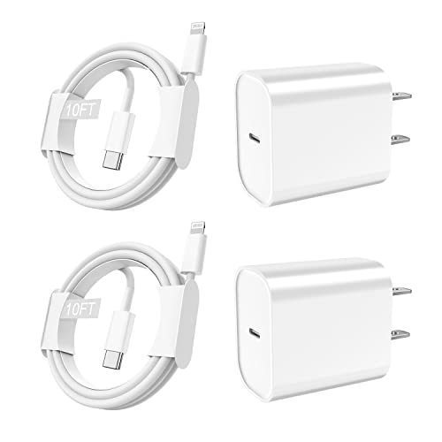 iPhone 11 12 13 Pro Max Fast Charger,[Apple MFi Certified] 2Set 20W USB-C Power Adapter Rapid Wall Charger Block with 10FT Long USB-C to Lightning Charging Cord for iPhone14 13 12 11 Pro Max Xs Xr X 8