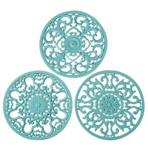 extra thick silicone trivet mat for hot dishes, hot pots and pans, pot holder, hot pad to portect your table and countertop, kitchen decor and accessories,turquoise,set of 3