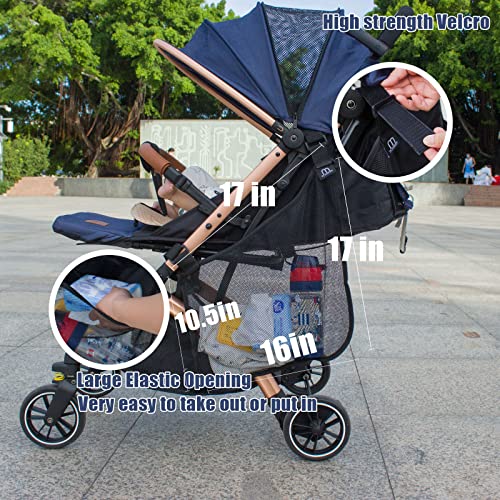 Mdgbgm Side Sling Stroller Organizer,Universal Stroller Mesh Cargo Net and Organizer Extra Stroller Storage Space,Non Slip and Adjustable Straps（Black）