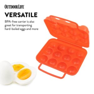 Outdoor Life Plastic Egg Carrier with Handle for Easy Transport, Use at Home or While Camping, Made of BPA-Free Plastic, 7.87x6.5x2.95 Inch, Orange