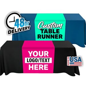 custom table runner cover with logo text personalized customizable for business vendor trade show shop (36x72)