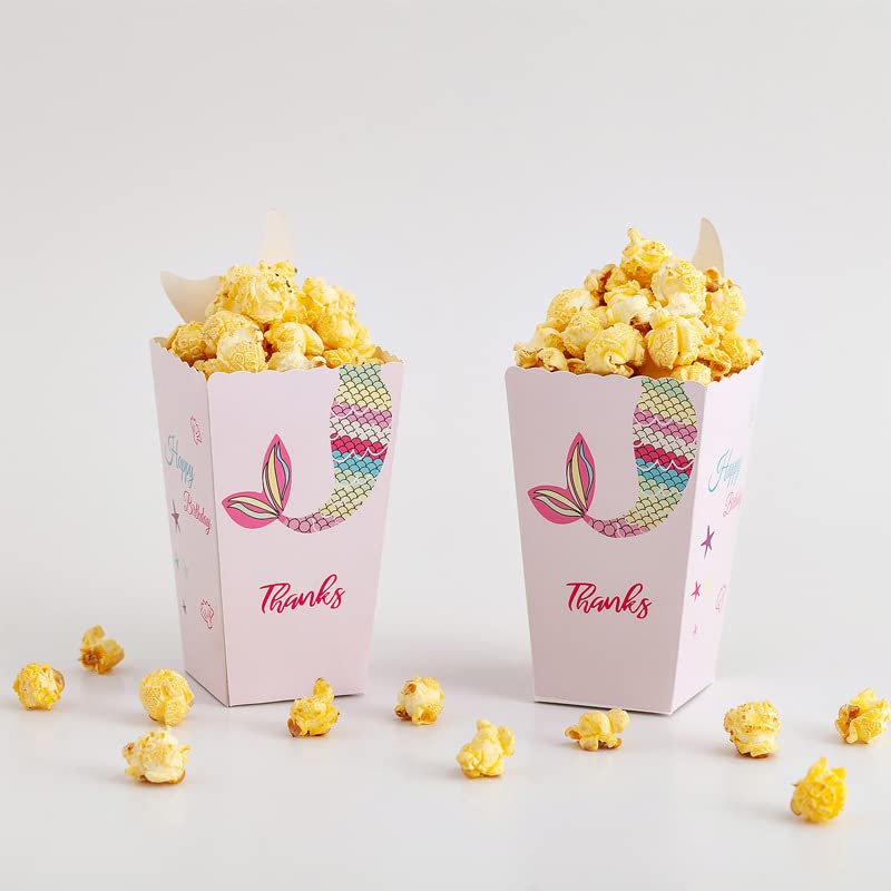 24 Pcs Pink Mermaid Popcorn Boxes Movie Theater Night Paper Popcorn Boxes Mermaid Popcorn Containers Boxes for Movie Night Movie Party Theater Themed Decorations or Carnival Party Circus