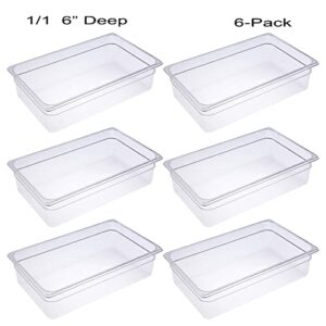 luston 6-Pack Polycarbonate Food Pan,Full Size, 6" Deep,clear,NSF