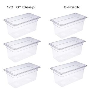 luston 6-Pack Polycarbonate Food Pan,1/3 Size, 6" Deep,clear,NSF