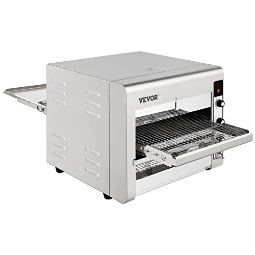 VEVOR Conveyor Commercial Pizza Oven, Belt Adjustable Heat and Speed Stainless Steel Countertop Kitchen Toaster Oven with 50-300 °C /122-572°F Temperature Range for Bakery Western Restaurant.