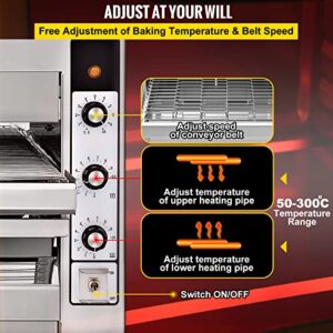 VEVOR Conveyor Commercial Pizza Oven, Belt Adjustable Heat and Speed Stainless Steel Countertop Kitchen Toaster Oven with 50-300 °C /122-572°F Temperature Range for Bakery Western Restaurant.