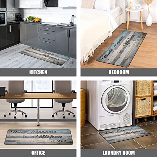 Farmhouse Kitchen Mats Sets of 2 Cushioned Standing Anti Fatigue Kitchen Rugs and Mat, for Rustic Home Office Kitchen mats for Floor Waterproof Non-Skid 17.3 x28+17.3 x 47 Inches Happiness Home