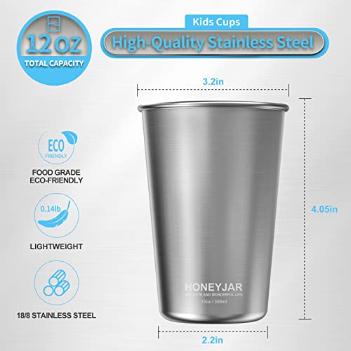 MUMIGUAN Stainless Steel Cups for Kids 12oz/350ml (4 Pack), Stainless Steel Tumbler, Kids Cups, Camping Stainless Steel Cups, Stackable Metal Drinking Glasses, BPA Free, Stackable, Durable.