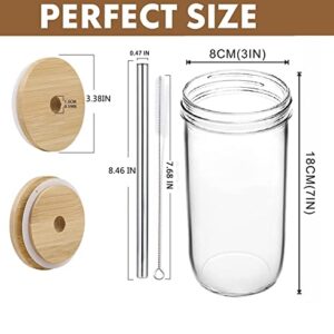 Benestanti 4 pcs 24 oz Glass Cups With Bamboo Lids and Straws,Reusable Boba Cup Smoothie Cup Mason Jar Drinking Glasses Iced Coffee Cup Glass Tumbler with Straw and Lid for Bubble Tea,Juice,Gift