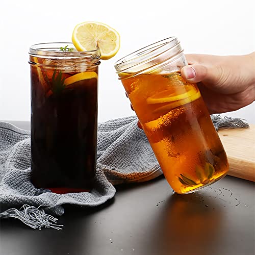 Benestanti 4 pcs 24 oz Glass Cups With Bamboo Lids and Straws,Reusable Boba Cup Smoothie Cup Mason Jar Drinking Glasses Iced Coffee Cup Glass Tumbler with Straw and Lid for Bubble Tea,Juice,Gift