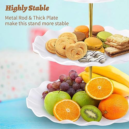 3 Tier Cupcake Stand Holder, BACUTHY Plastic Cup Cake Stand Tower with Tiered Serving Tray for Cupcakes, Donuts, Fruits and More, White